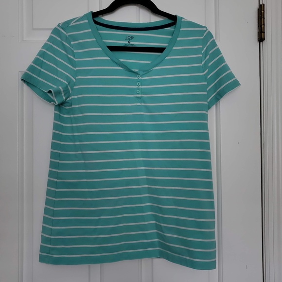Joe Fresh | Tops | 3for25 Teal White Stripe Vneck Joe Fresh Tee Shirt ...